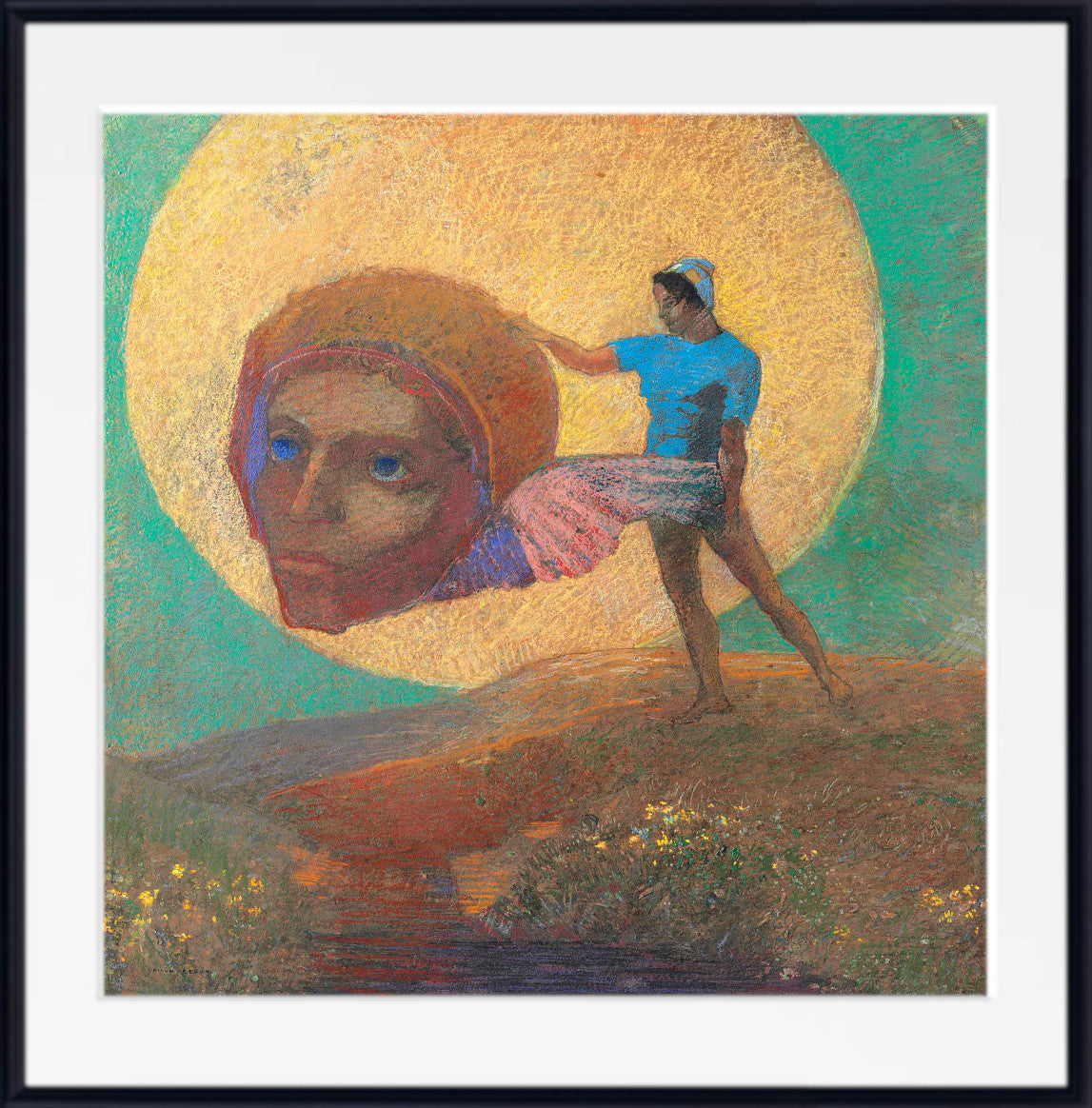 Figure wearing a winged head (The Fall of Icarus) by Odilon Redon ...