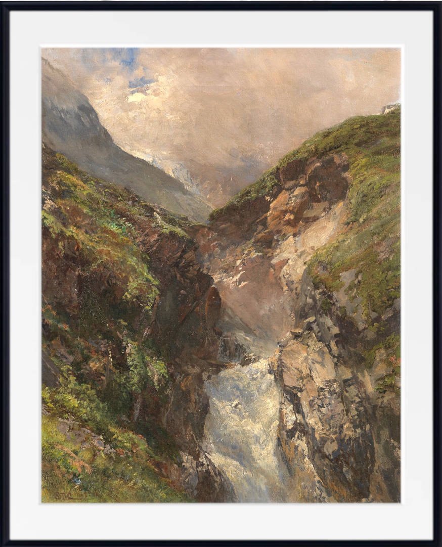 Edward Compton Print, Mountain gorge with roaring waterfall – GalleryThane