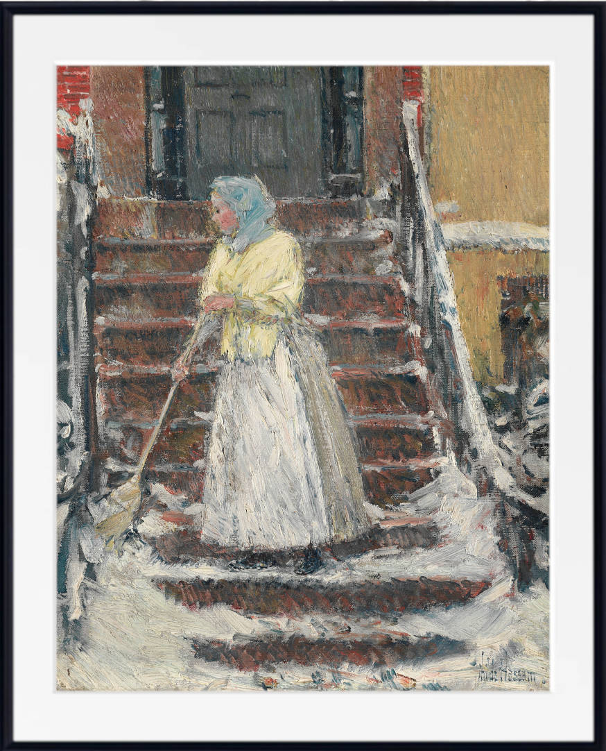Frederick Childe Hassam Print : Sweeping Snow (1890s) – GalleryThane
