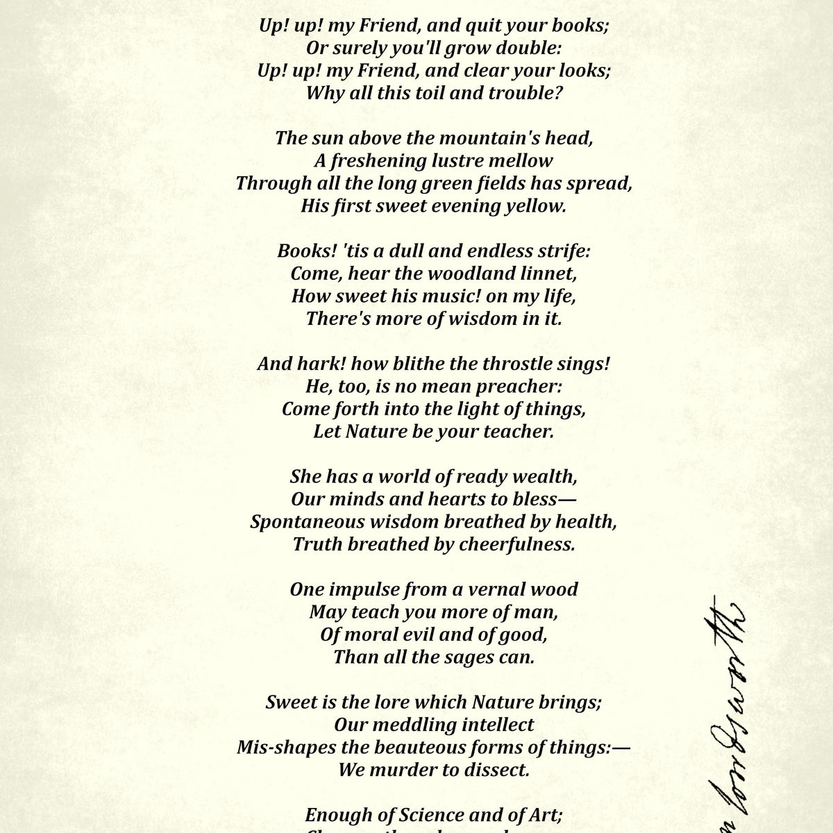 The Tables Turned, Poem by William Wordsworth, Typography Print ...