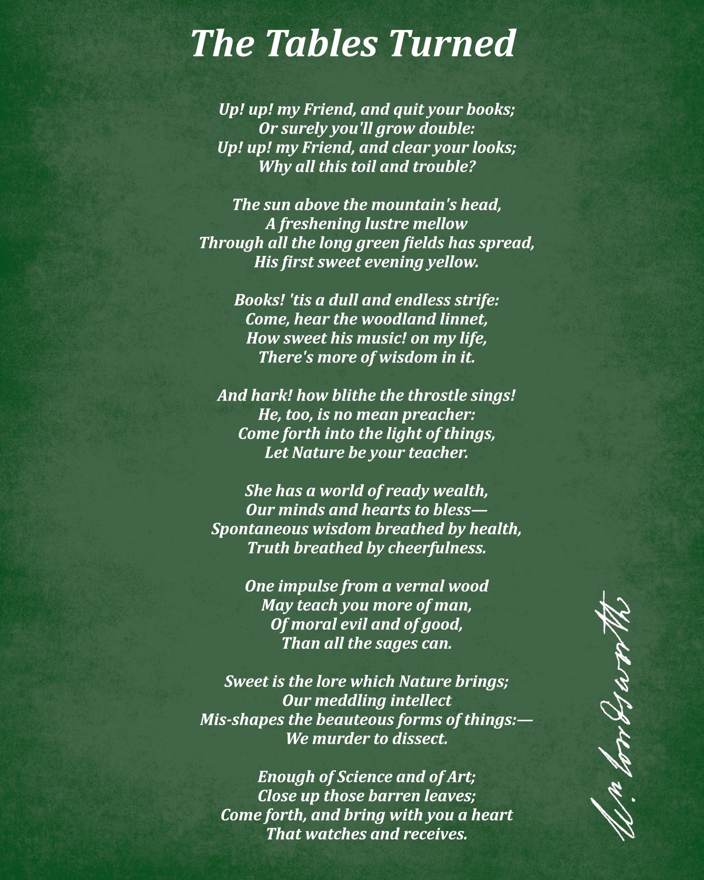 The Tables Turned, Poem by William Wordsworth, Typography Print ...