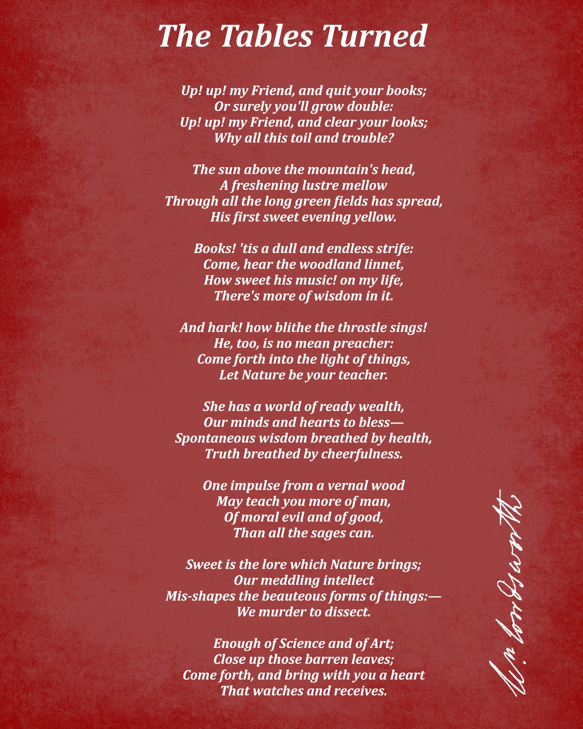 The Tables Turned, Poem by William Wordsworth, Typography Print ...