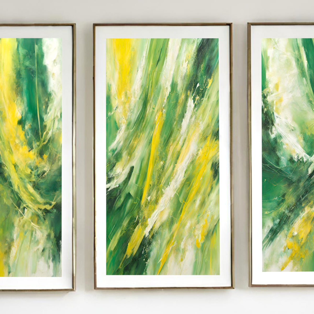 Extra Large Abstract Art, Set of 3 Yellow Green Prints – GalleryThane