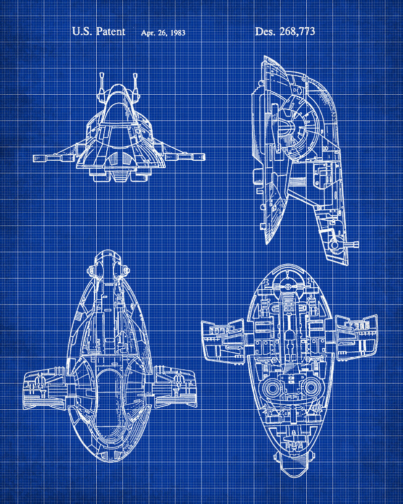 Slave 1 Blueprint Poster Patent Print Star Wars Spaceship – GalleryThane
