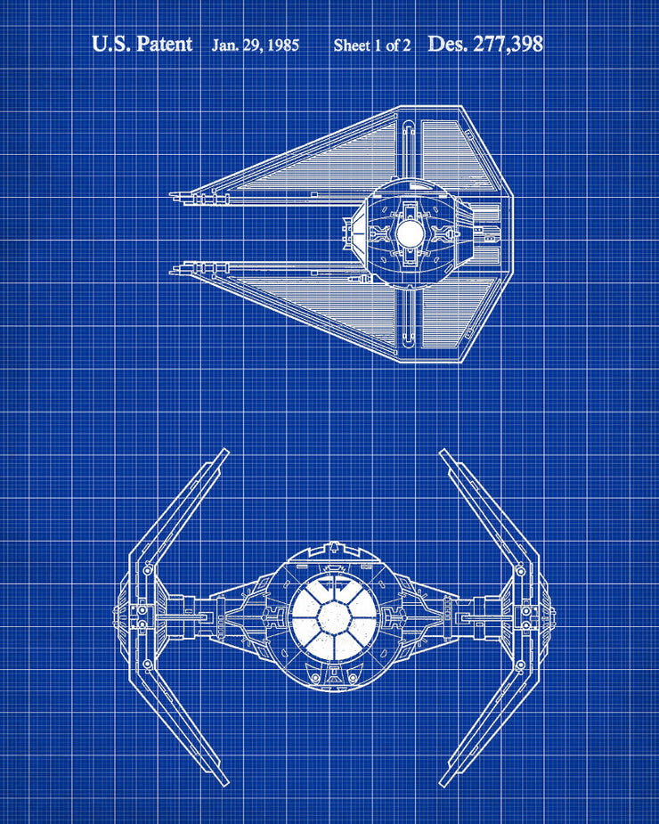 Tie Interceptor Blueprint Poster Patent Print Star Wars Spaceship ...
