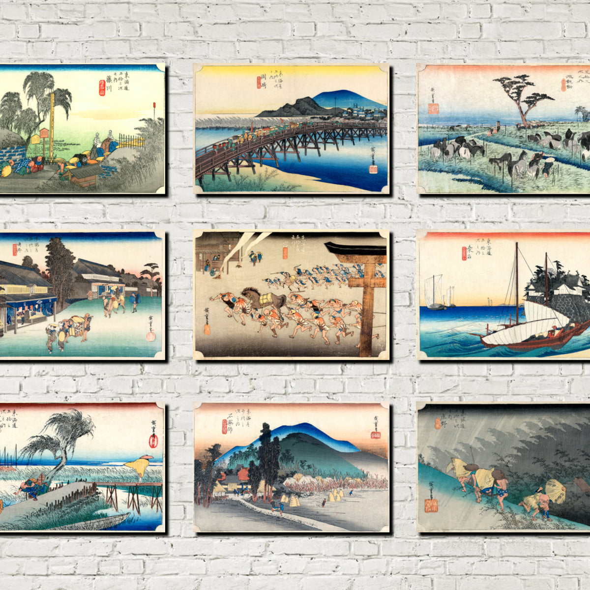 Andō Hiroshige, Japanese Art, 53 Stations Tokaido : Set of 9 Prints E ...