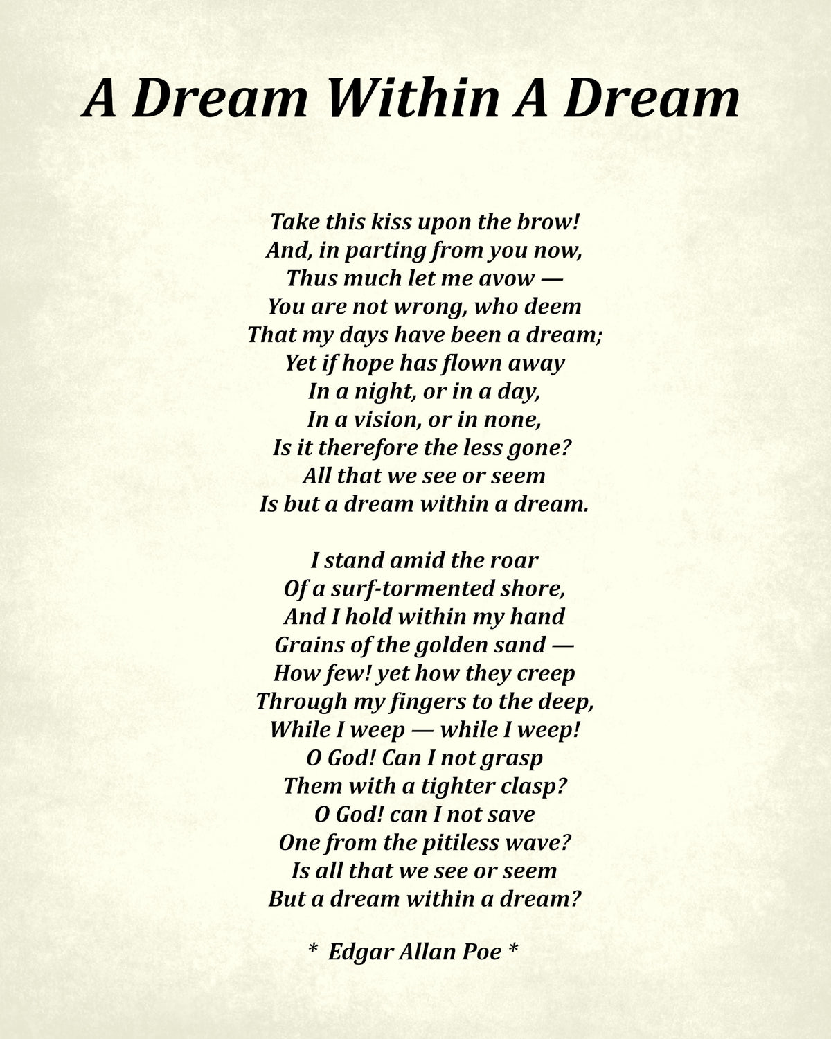 A Dream Within A Dream Poem by Edgar Allan Poe, Typography Print ...