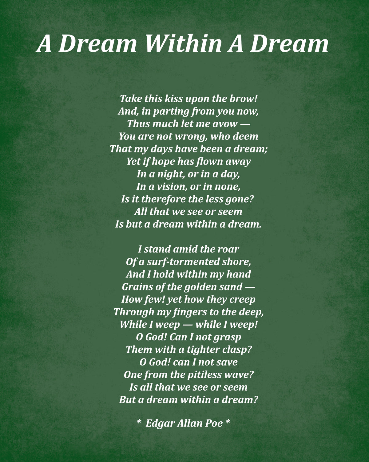 A Dream Within A Dream Poem by Edgar Allan Poe, Typography Print ...