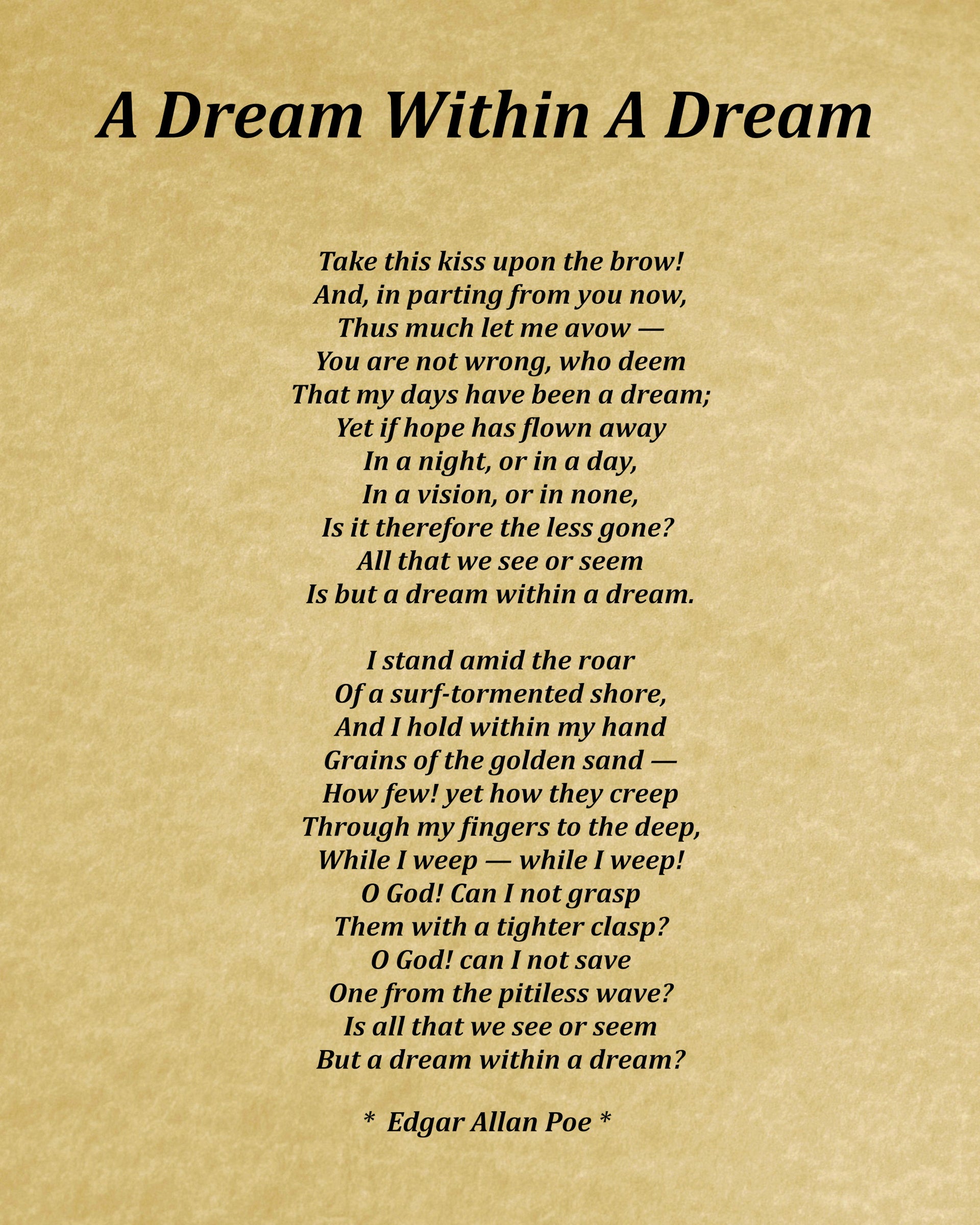 A Dream Within A Dream Poem by Edgar Allan Poe, Typography Print ...