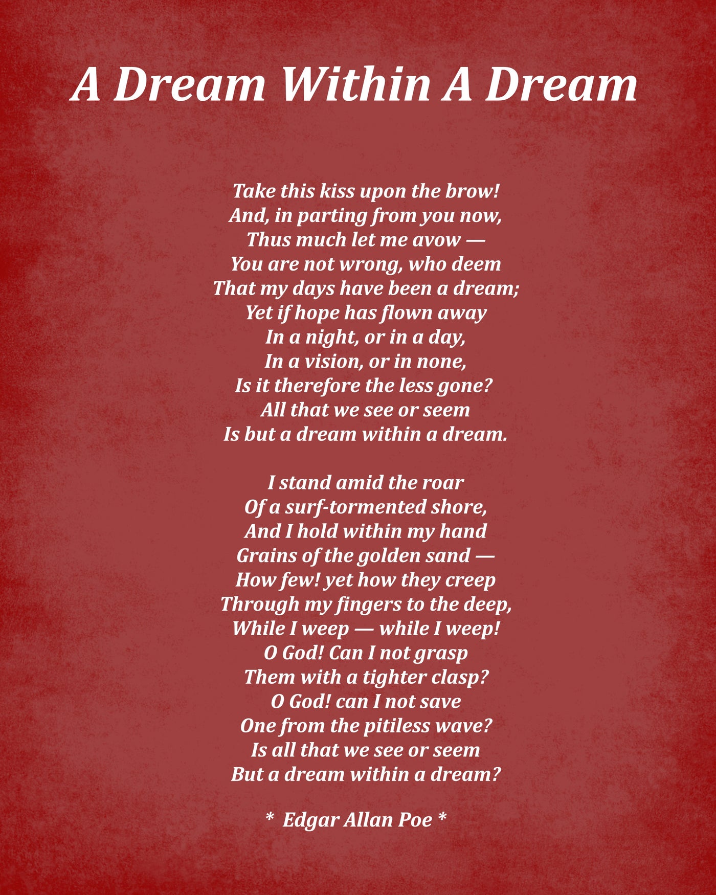 A Dream Within A Dream Poem by Edgar Allan Poe, Typography Print ...