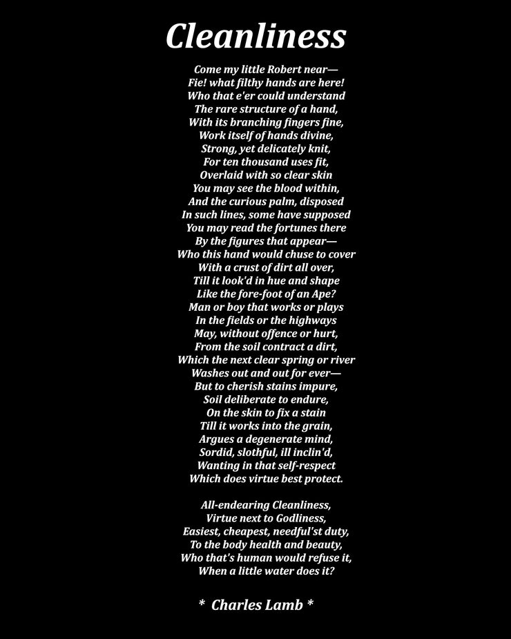 Cleanliness Poem by Charles Lamb, Typography Print – GalleryThane