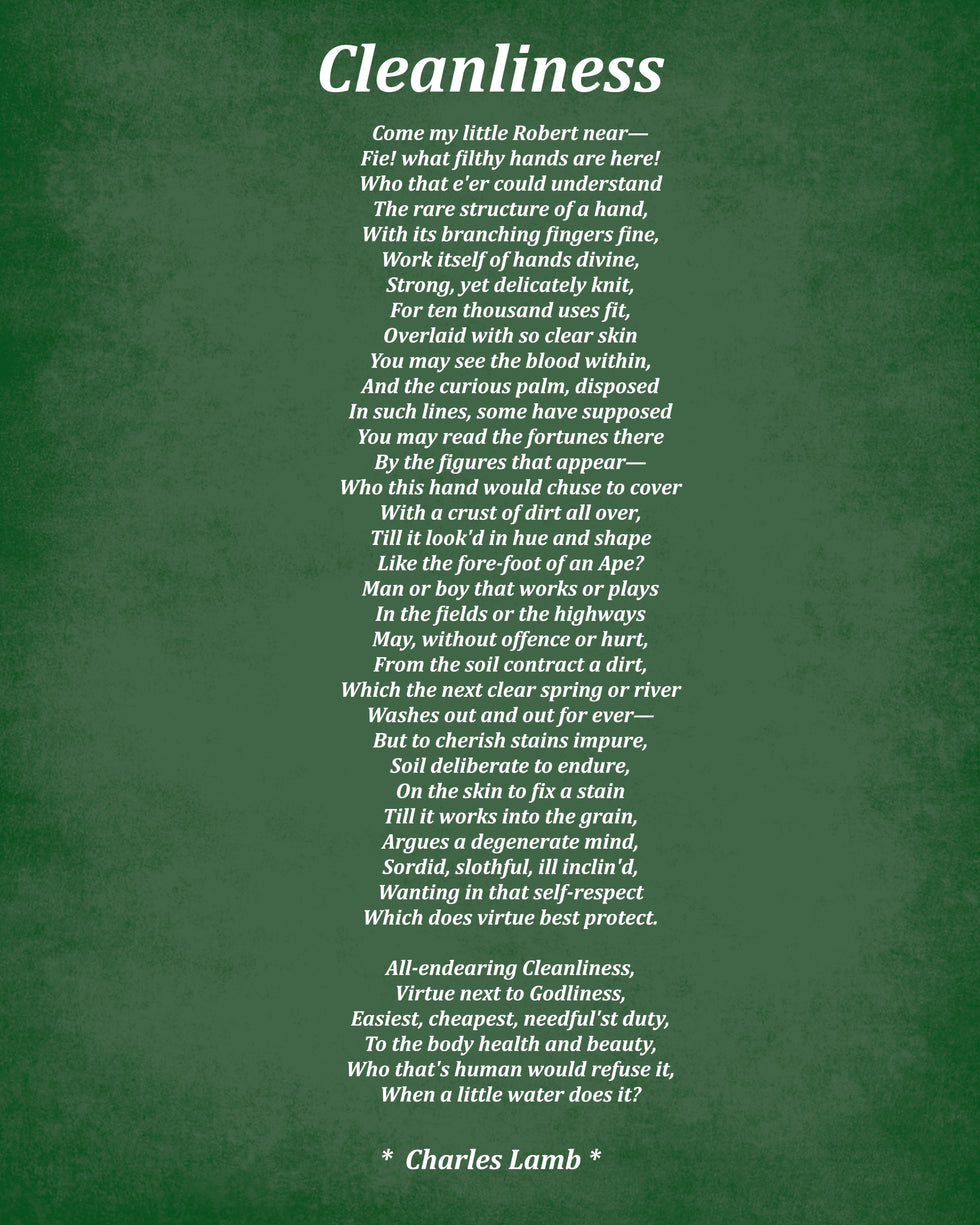 Cleanliness Poem by Charles Lamb, Typography Print – GalleryThane