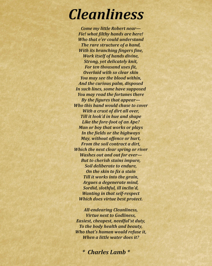 Cleanliness Poem by Charles Lamb, Typography Print – GalleryThane