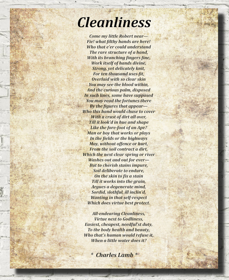 Cleanliness Poem by Charles Lamb, Typography Print – GalleryThane