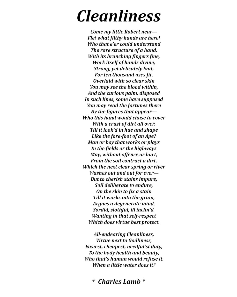 Cleanliness Poem by Charles Lamb, Typography Print – GalleryThane