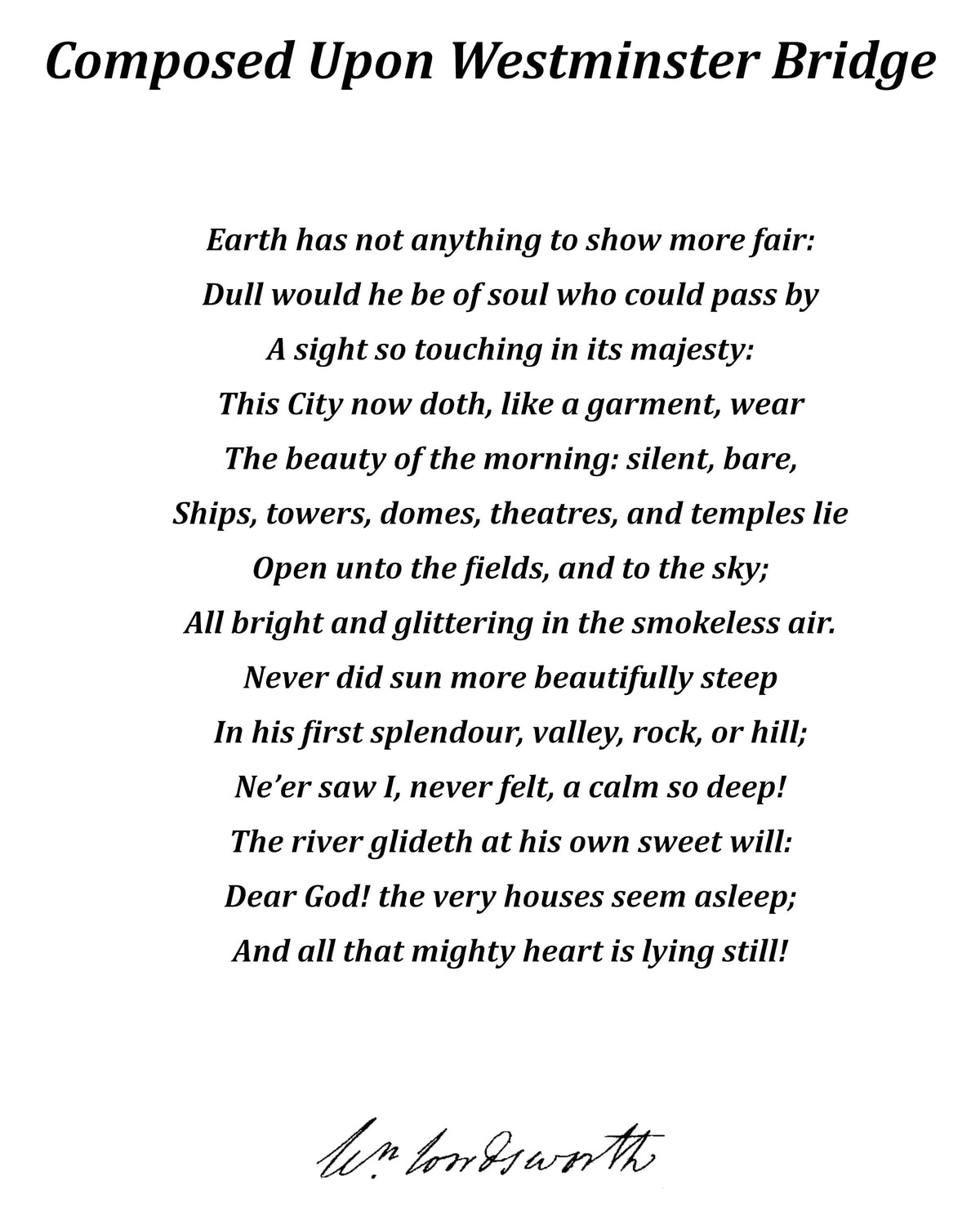 Composed Upon Westminster Bridge, Poem by William Wordsworth, Typograp ...