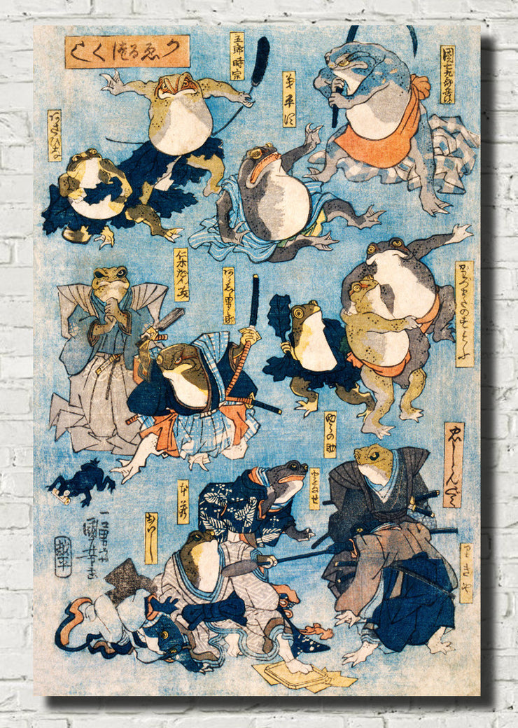 Kabuki Stage Heroes as Frogs, Japanese Fine Art Print, Utagawa Kuniyos ...