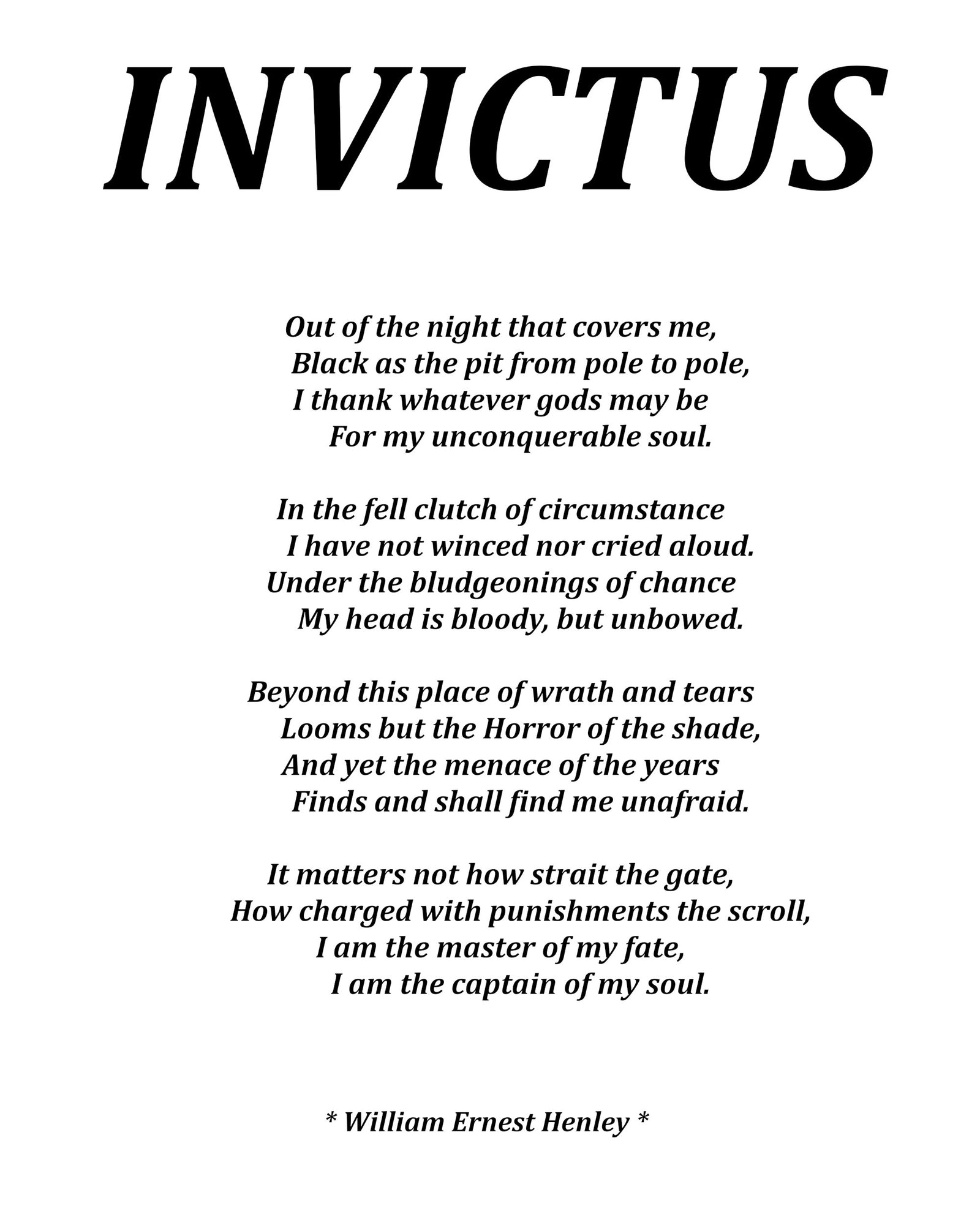 Invictus Poem by William Ernest Henley, Typography Print – GalleryThane