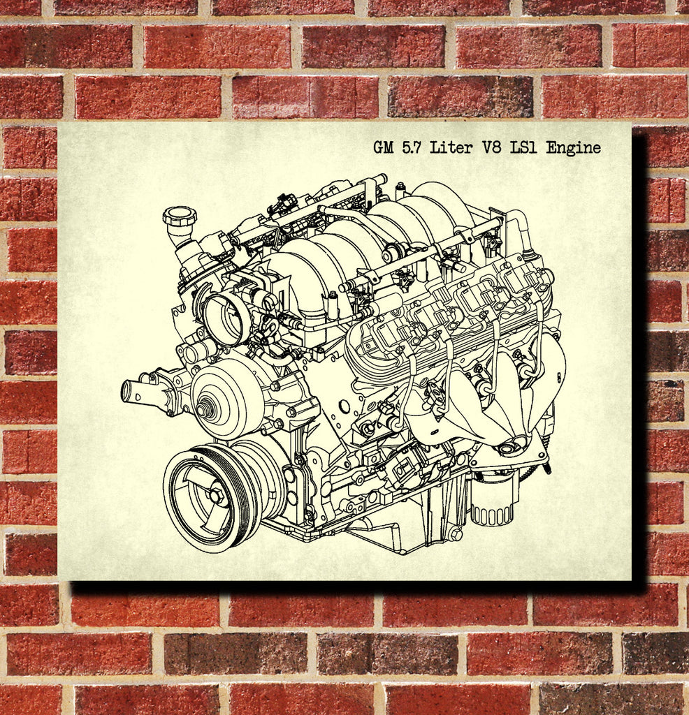 GM V8 Engine Blueprint Automotive LS1 Engine Patent Print – GalleryThane