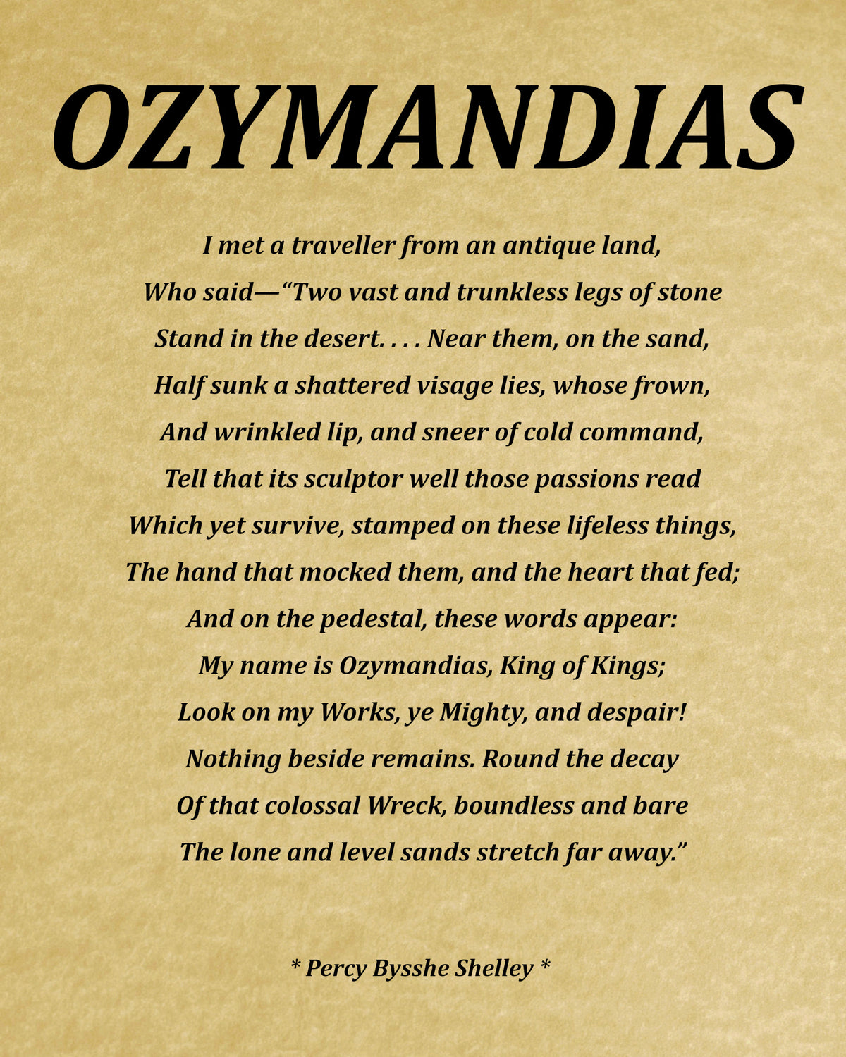 Ozymandias Poem by Percy Bysshe Shelley, Typography Print – GalleryThane