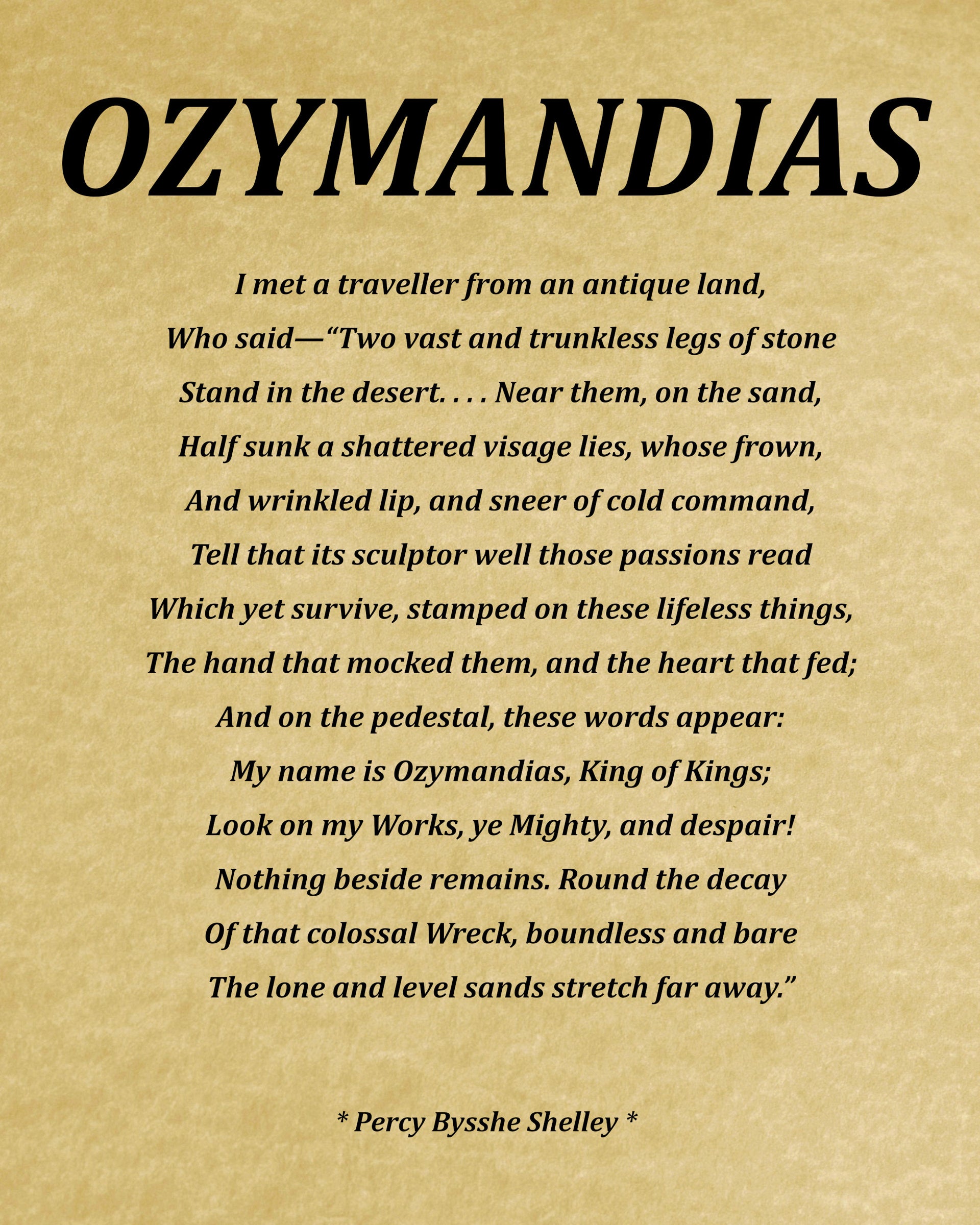 Ozymandias Poem by Percy Bysshe Shelley, Typography Print – GalleryThane