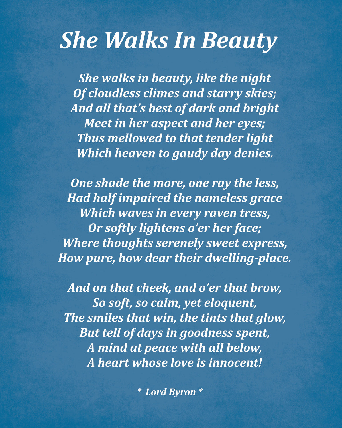 She Walks In Beauty Poem by Lord Byron, Typography Print – GalleryThane