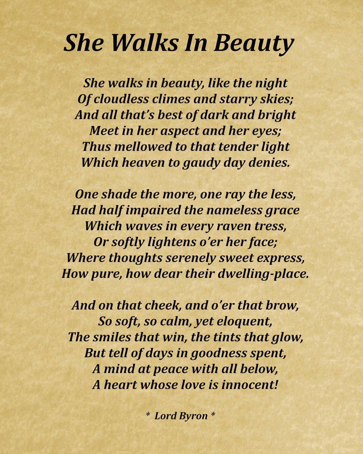 She Walks In Beauty Poem by Lord Byron, Typography Print – GalleryThane