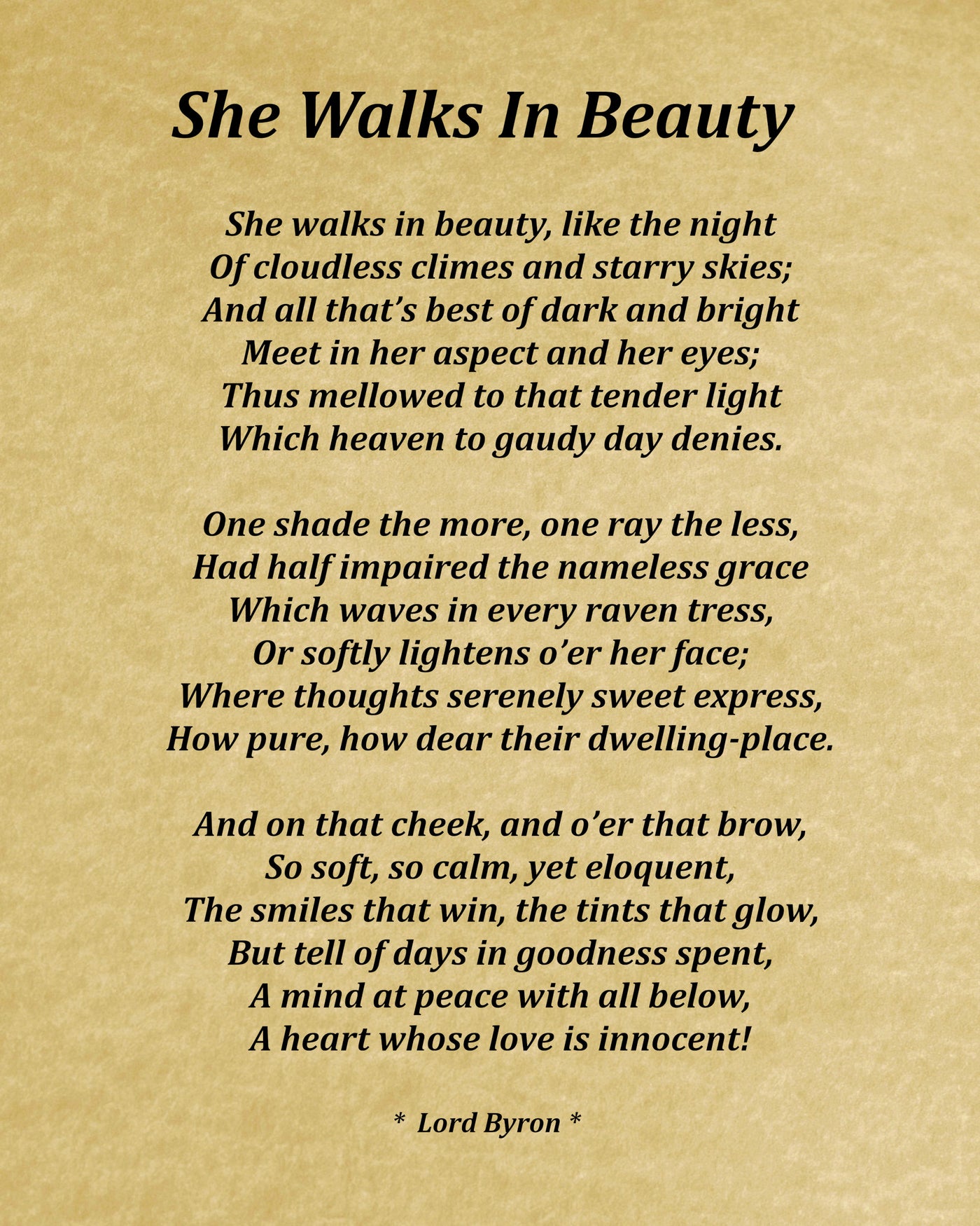 She Walks In Beauty Poem by Lord Byron, Typography Print – GalleryThane