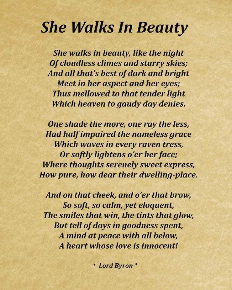 She Walks In Beauty Poem by Lord Byron, Typography Print – GalleryThane