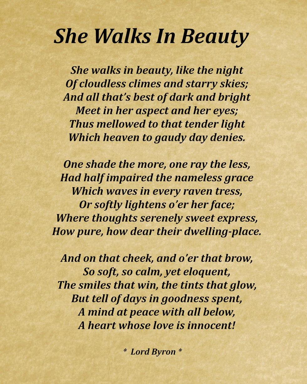 She Walks In Beauty Poem by Lord Byron, Typography Print – GalleryThane