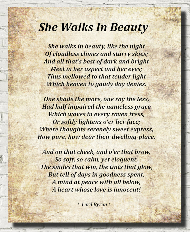 She Walks In Beauty Poem by Lord Byron, Typography Print – GalleryThane