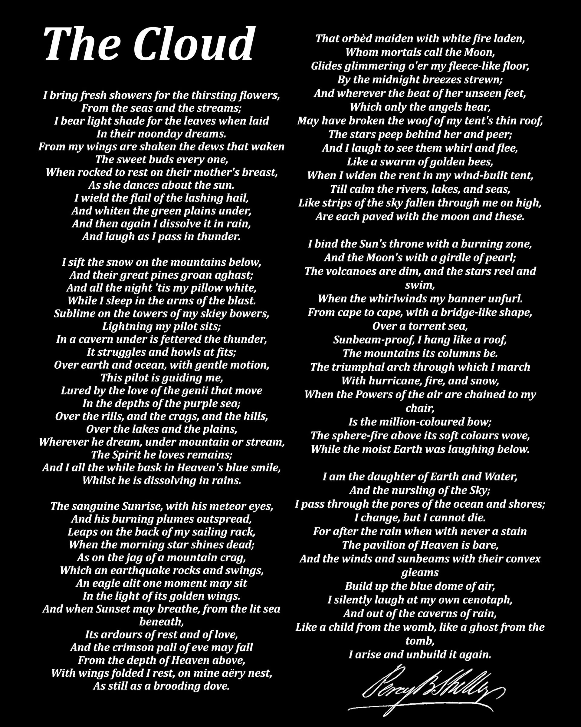 The Cloud, Poem by Percy Bysshe Shelley, Typography Print – GalleryThane