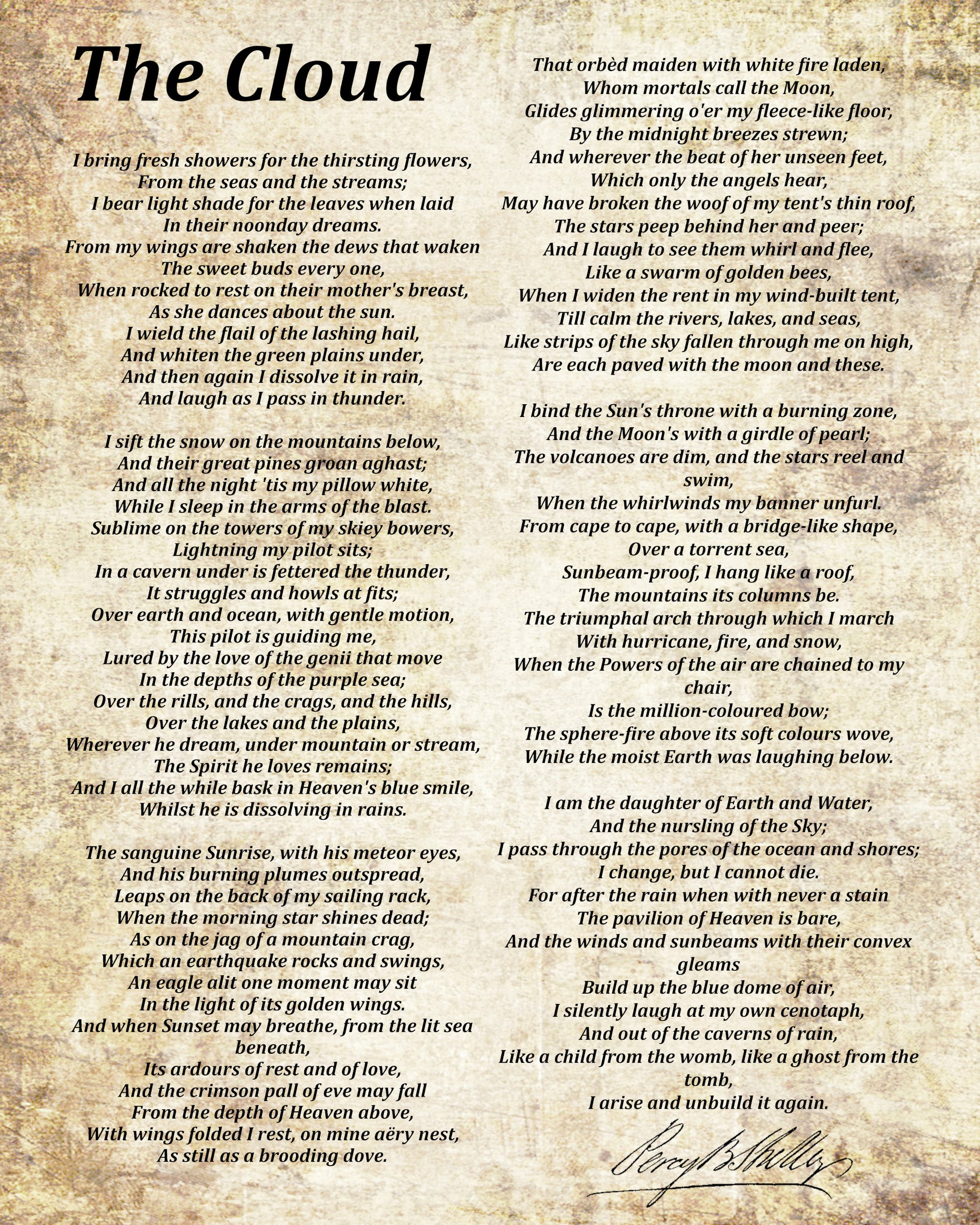 The Cloud, Poem by Percy Bysshe Shelley, Typography Print – GalleryThane