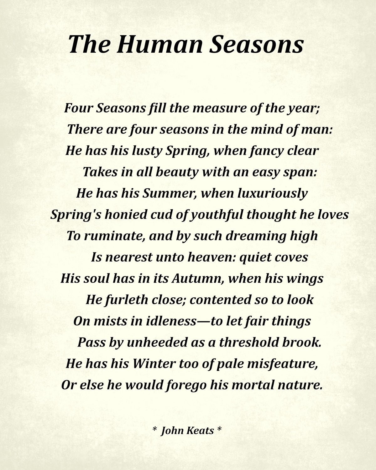 The Human Seasons Poem by John Keats, Typography Print – GalleryThane