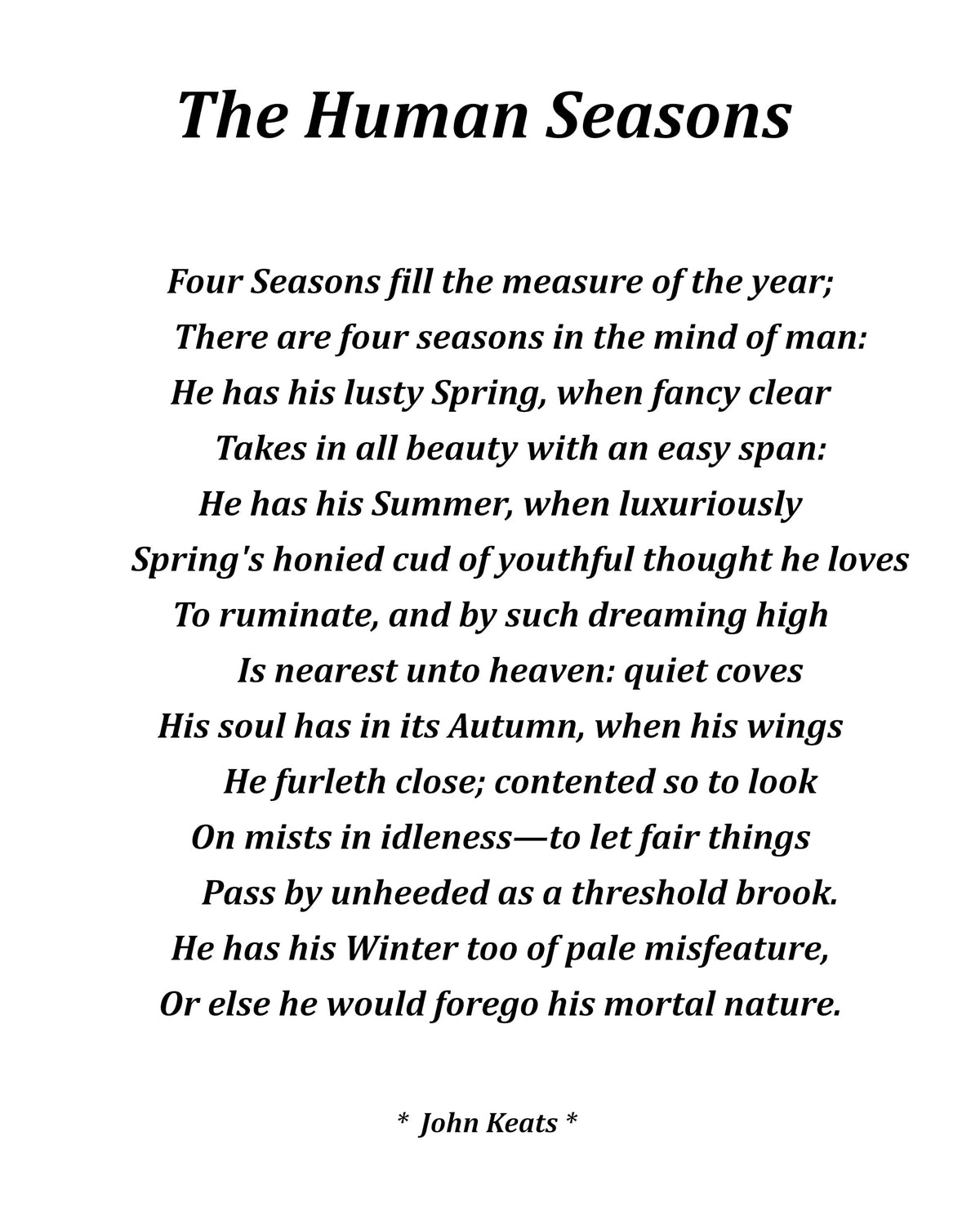 The Human Seasons Poem by John Keats, Typography Print – GalleryThane