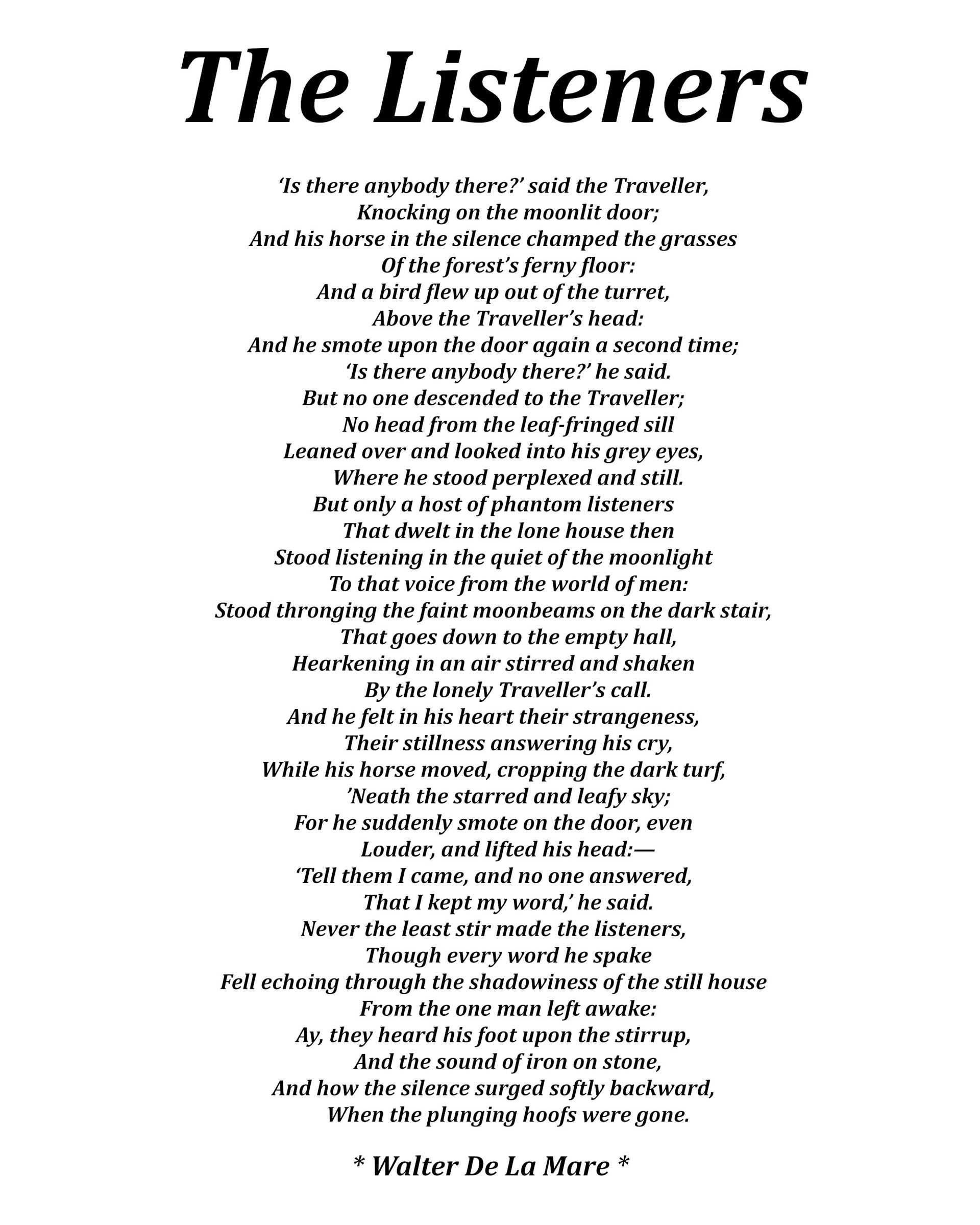 The Listeners Poem by Walter De La Mare, Typography Print – GalleryThane