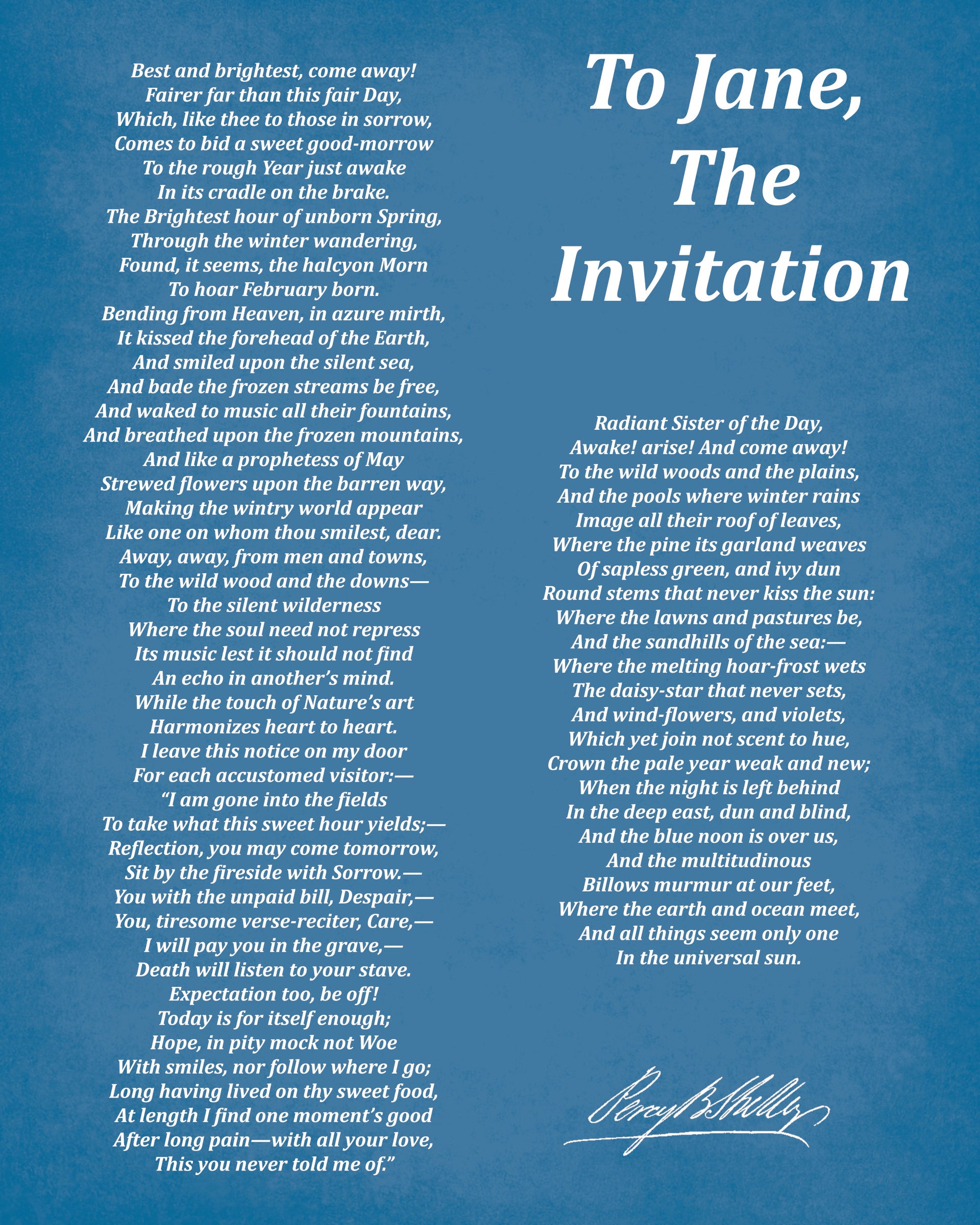 To Jane The Invitation, Poem by Percy Bysshe Shelley, Typography Print ...