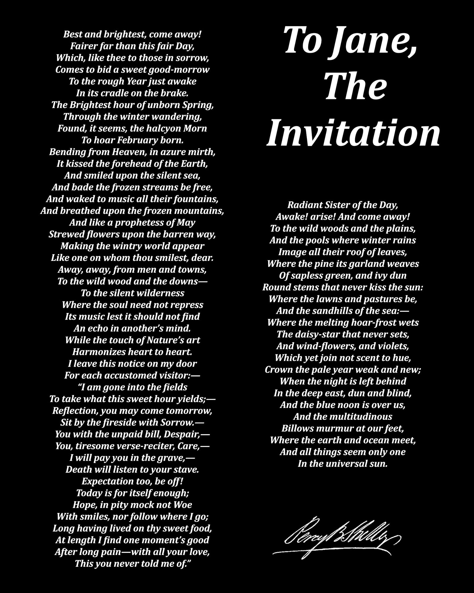 To Jane The Invitation, Poem by Percy Bysshe Shelley, Typography Print ...