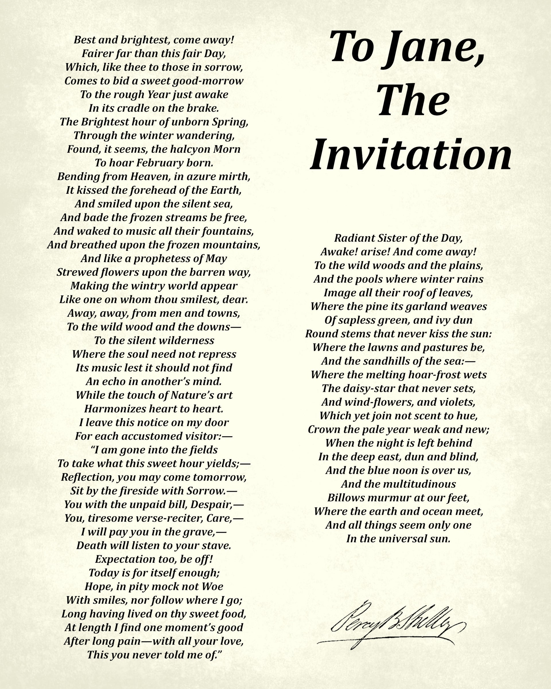 To Jane The Invitation, Poem by Percy Bysshe Shelley, Typography Print ...