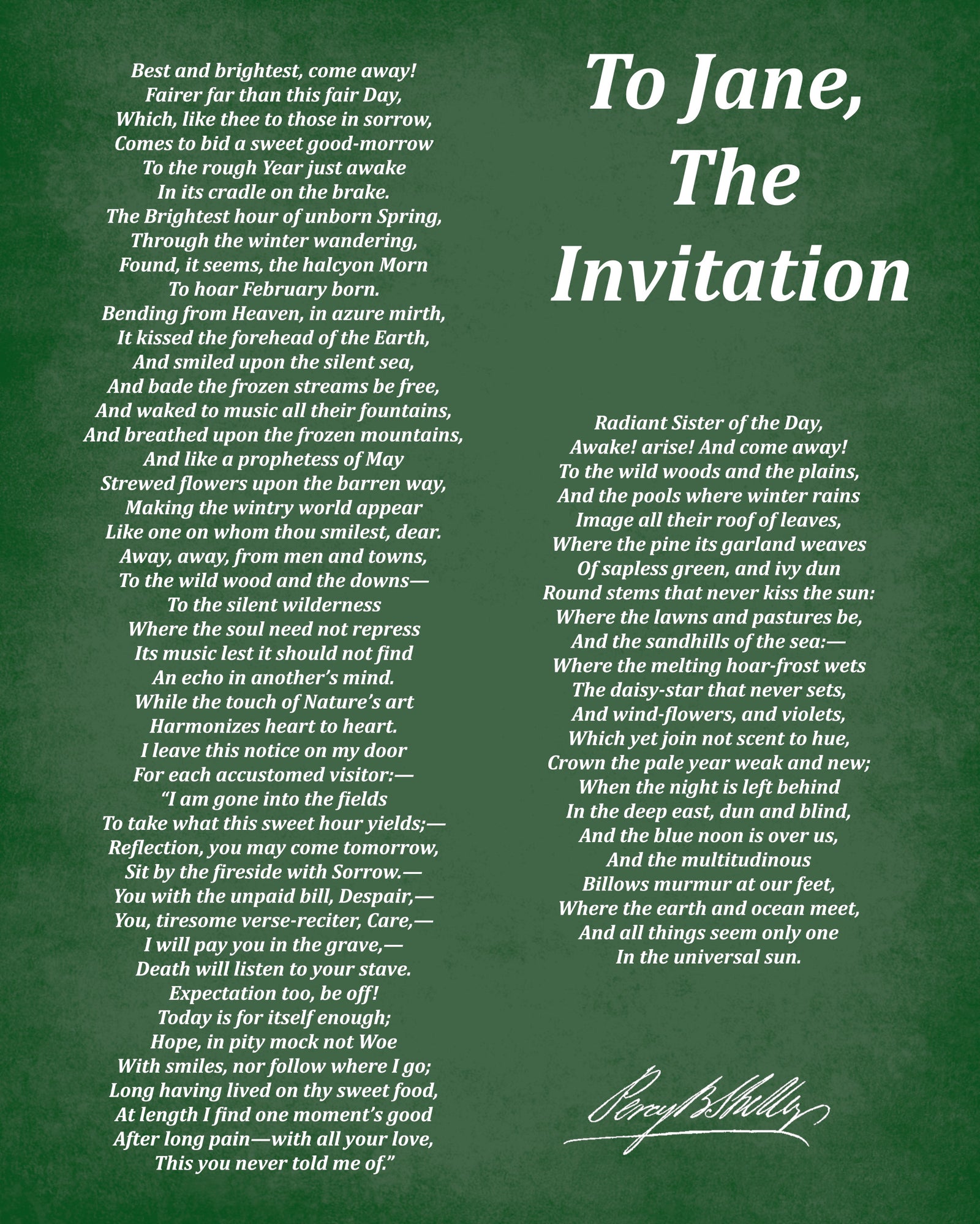 To Jane The Invitation, Poem by Percy Bysshe Shelley, Typography Print ...