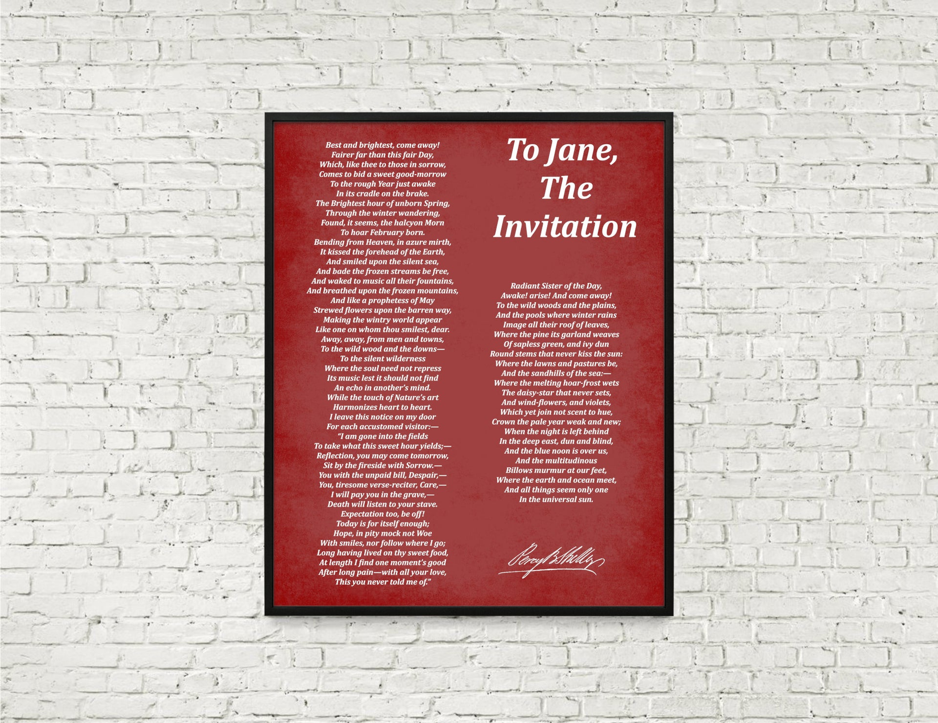 To Jane The Invitation, Poem by Percy Bysshe Shelley, Typography Print ...