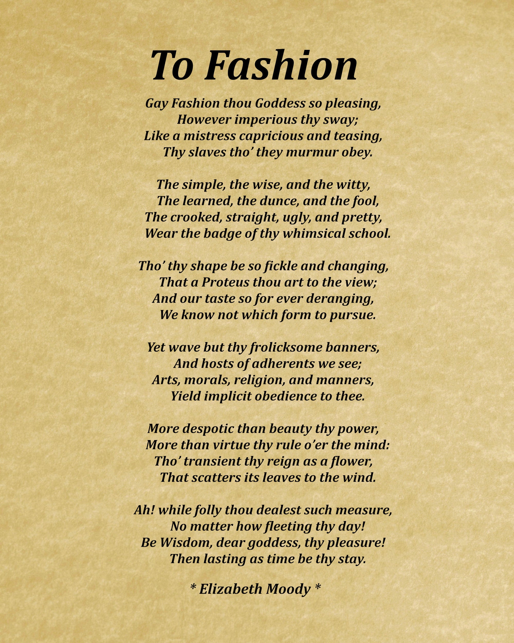 To Fashion Poem by Elizabeth Moody, Typography Print – GalleryThane