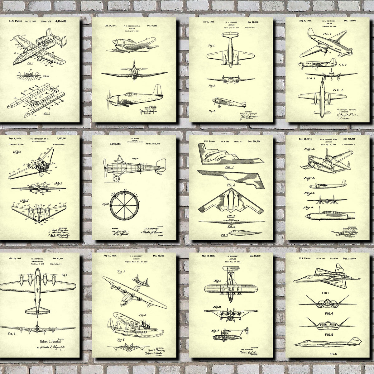 Aircraft Patent Prints Set 12 Flying Posters Pilot Gift – GalleryThane