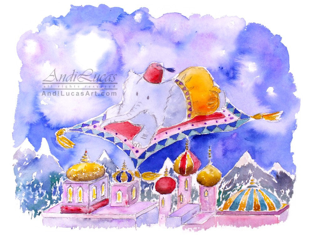 Aladdin Elephant Cute Children's Nursery Wall Art Print – GalleryThane