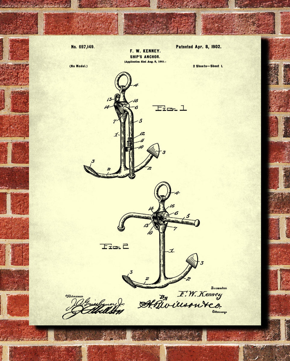 Anchor Blueprint Art Nautical Patent Print Sailing Poster – GalleryThane