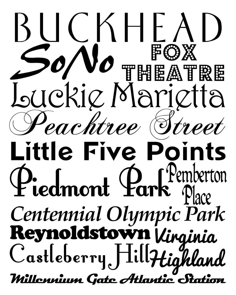 Atlanta Neighbourhood Print Typography Scroll – GalleryThane