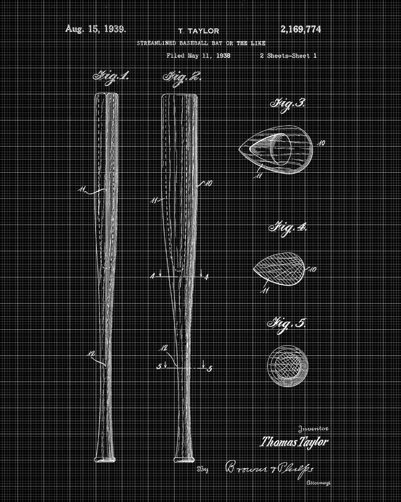 Baseball Bat Patent Print Sports Blueprint Poster – GalleryThane