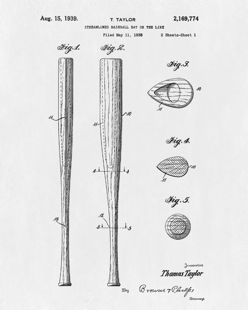 Baseball Bat Patent Print Sports Blueprint Poster – GalleryThane