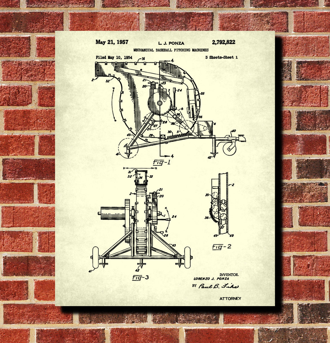 Baseball Pitching Machine Patent Print Sports Blueprint Poster ...