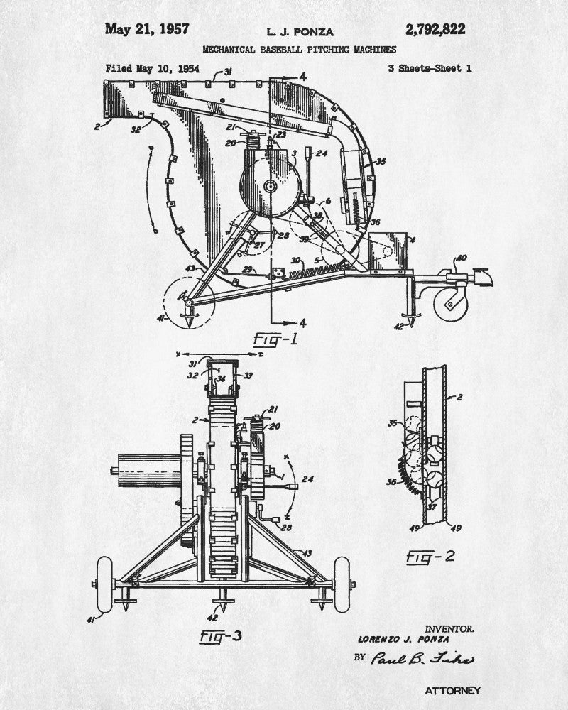 Baseball Pitching Machine Patent Print Sports Blueprint Poster ...